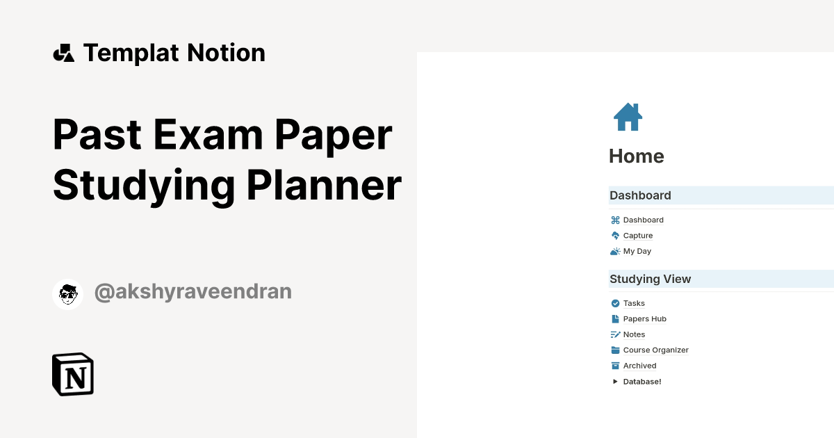 Templat Past Exam Paper Studying Planner | Notion Marketplace