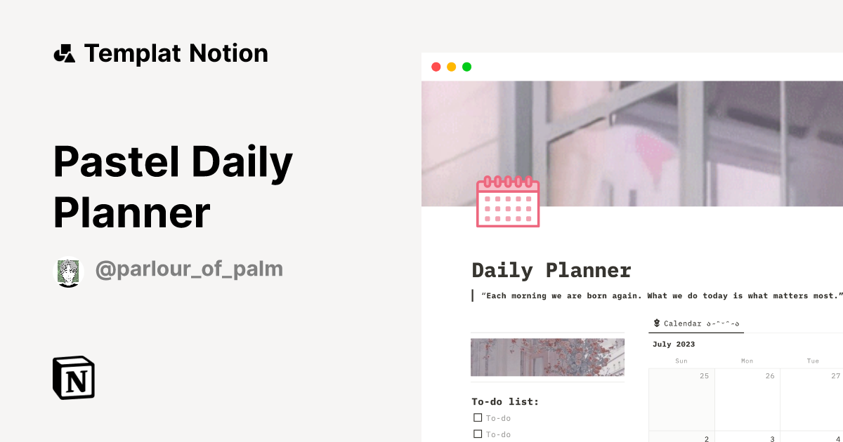 Pastel Daily Planner Templat oleh Notion with Eba | Notion Marketplace
