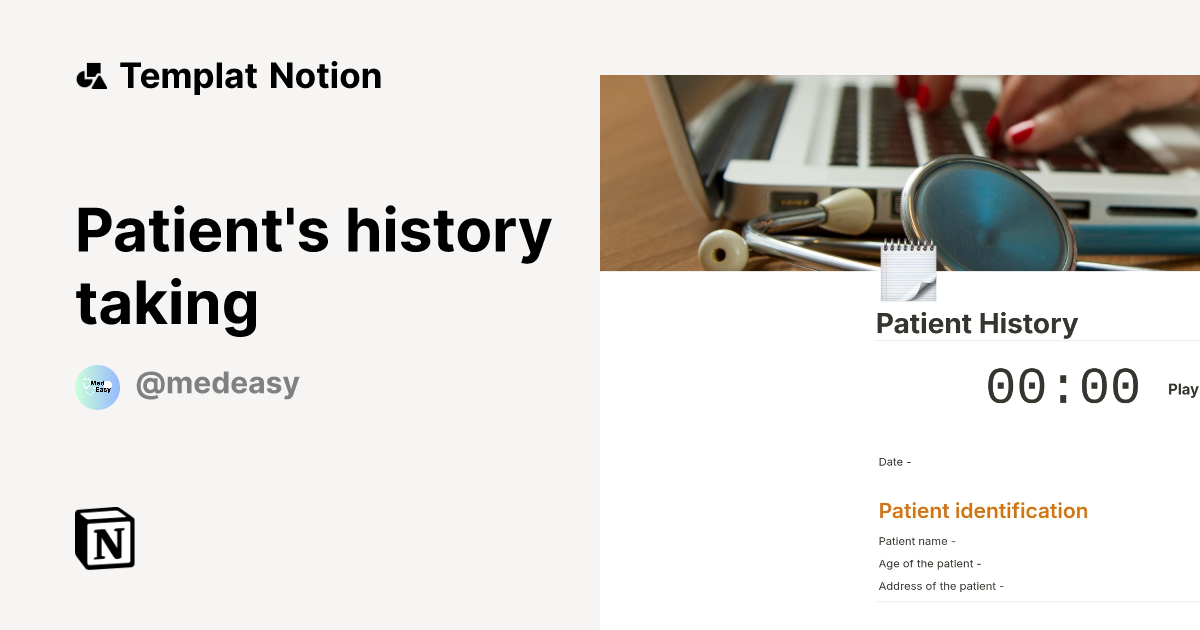 Patient's history taking Templat oleh Med Easy | Notion Marketplace