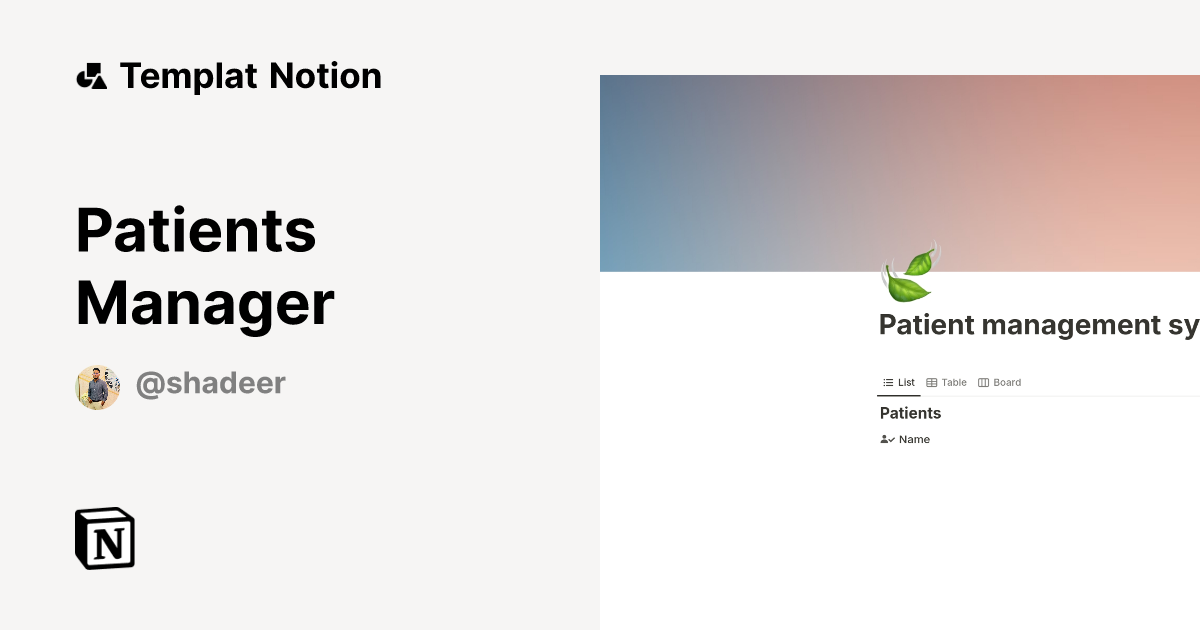 Patients Manager Templat oleh Shadeer | Notion Marketplace