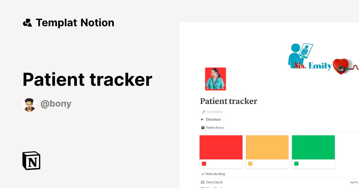 Patient tracker Templat oleh Bony | Notion Marketplace