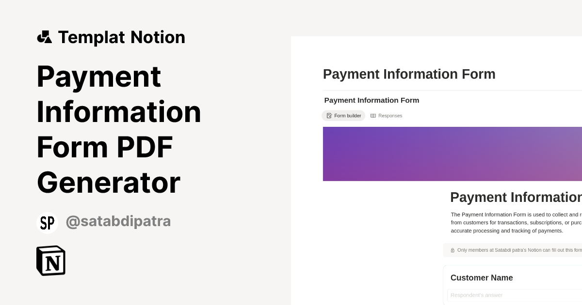Templat Payment Information Form PDF Generator | Notion Marketplace