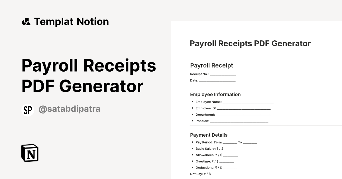 Payroll Receipts PDF Generator Templat oleh Satabdi Patra | Notion Marketplace