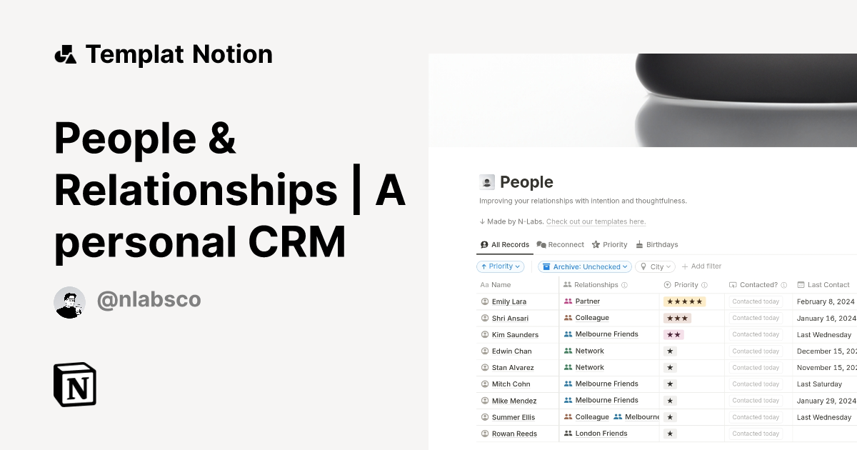 Templat People & Relationships | A personal CRM | Notion Marketplace