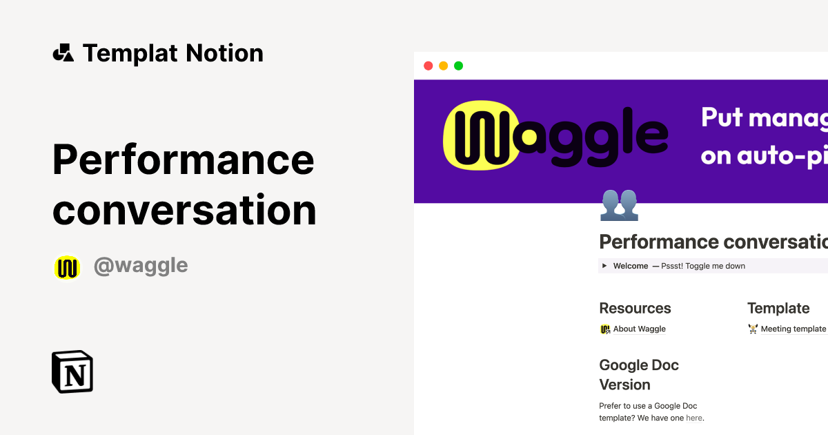 Performance conversation Templat oleh Waggle | Notion Marketplace