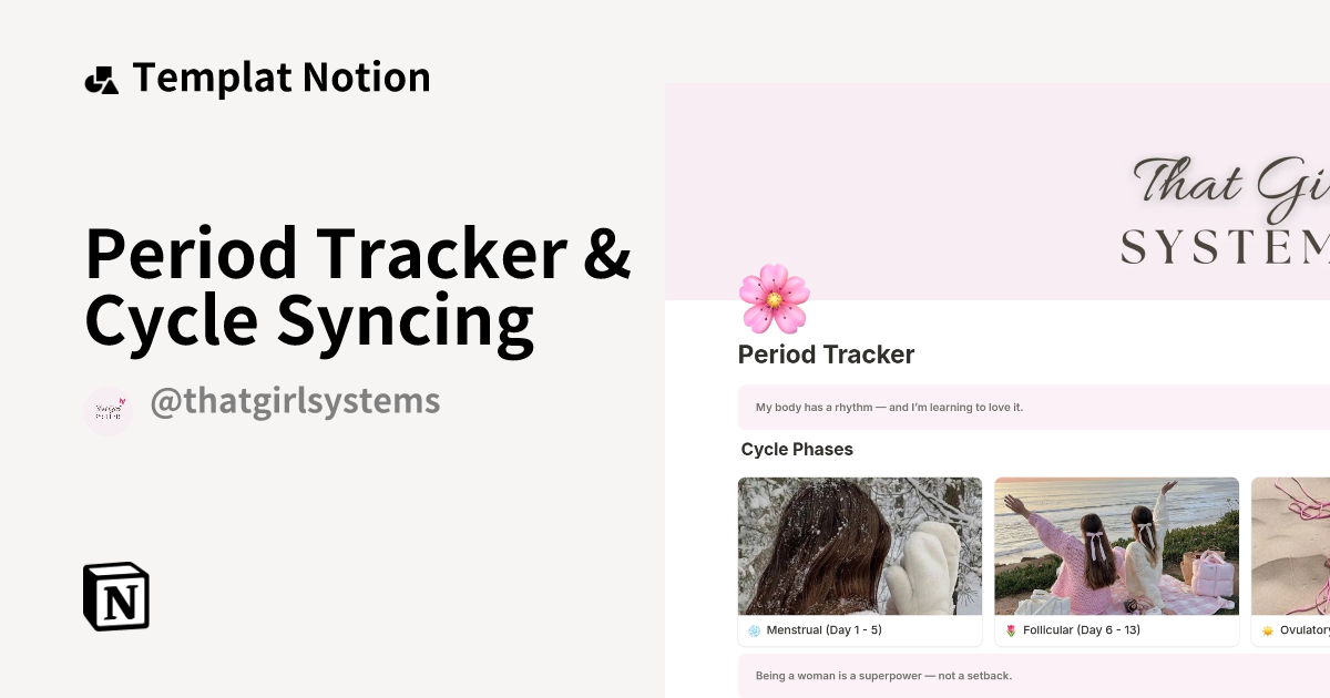 Period Tracker & Cycle Syncing Templat oleh That Girl Systems | Notion ...