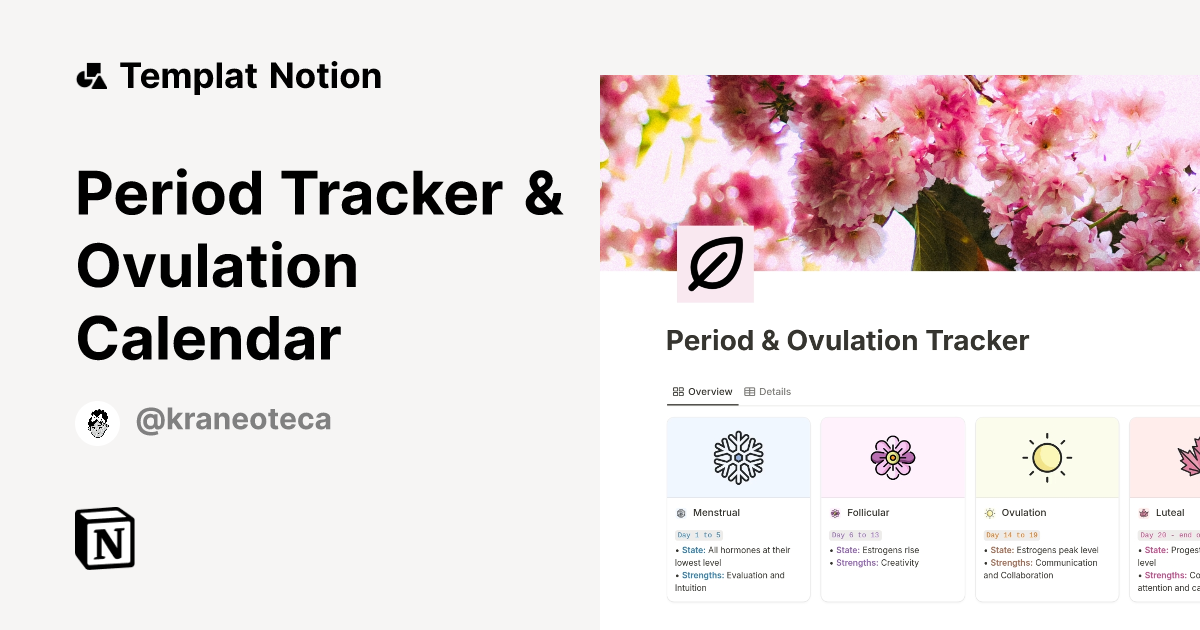 Period Tracker & Ovulation Calendar Templat oleh Tammy Hazel | Kraneoteca | Notion Marketplace