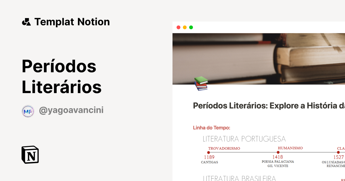 Períodos Literários Templat oleh Yago Avancini | Notion Marketplace