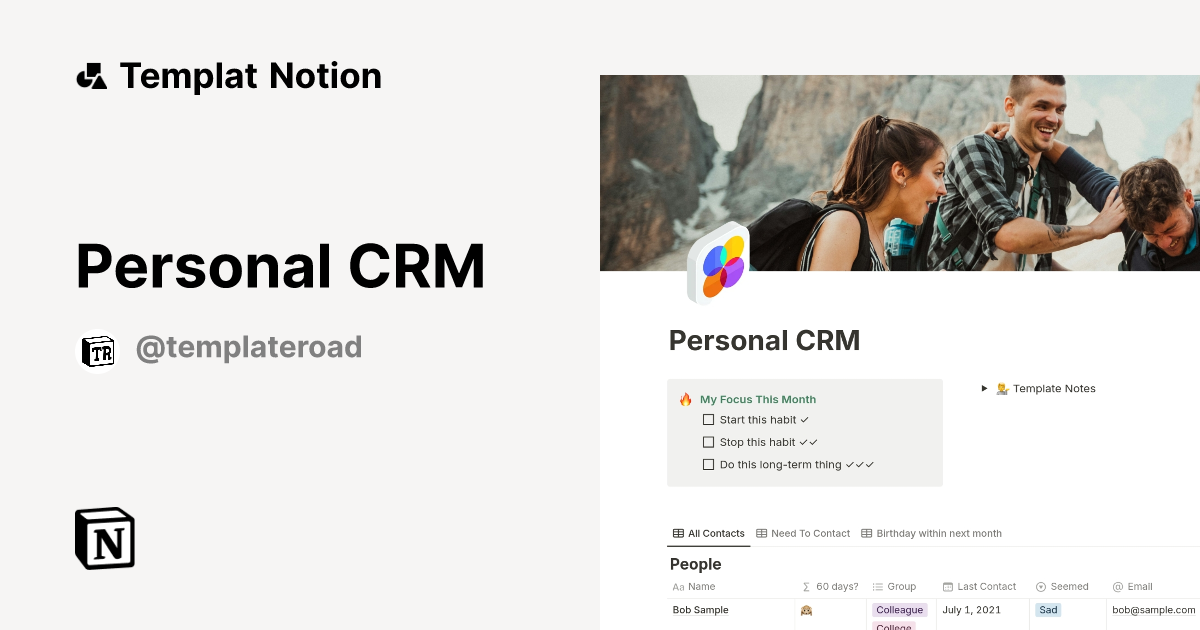 Personal CRM Templat oleh Template Road | Notion Marketplace