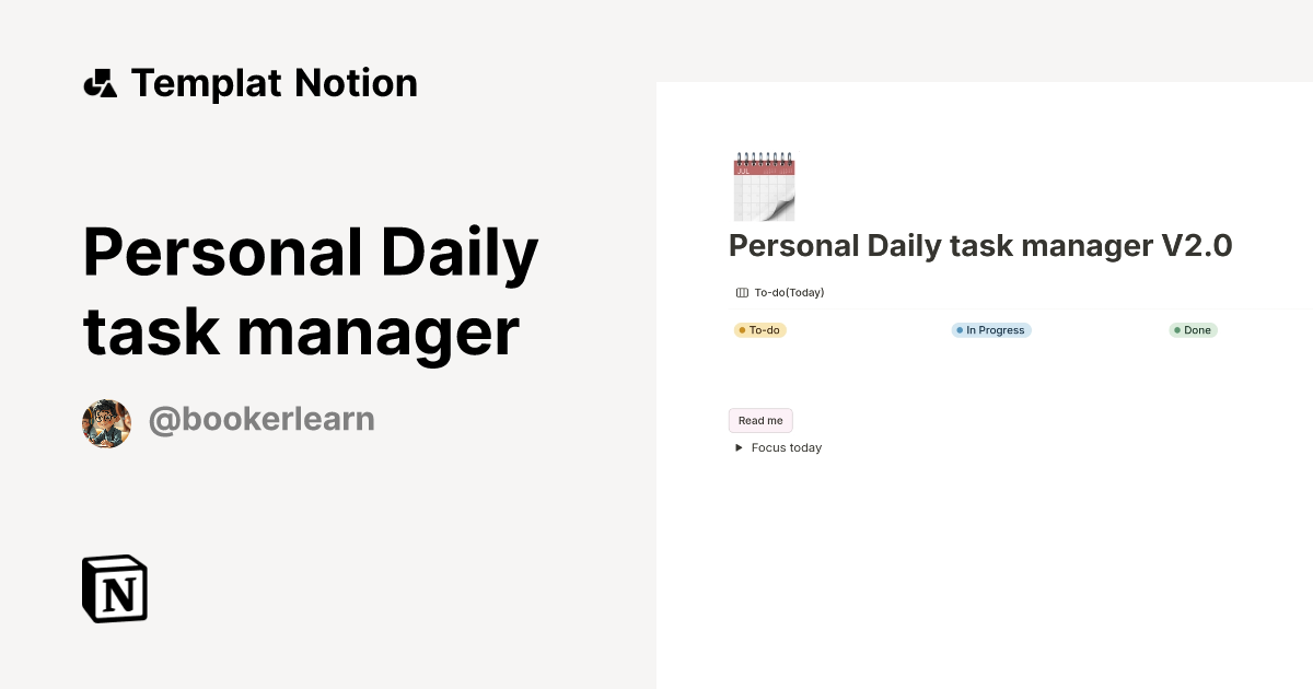 Personal Daily task manager Templat oleh Bookerlearn | Notion Marketplace