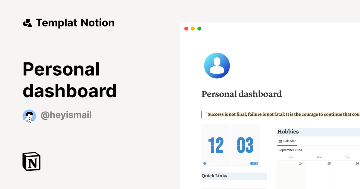 Personal dashboard Templat oleh heyismail | Notion Marketplace