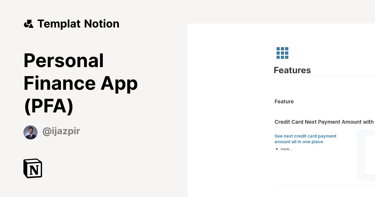 Personal Finance App (PFA) Templat oleh Ijaz Pir | Notion Marketplace
