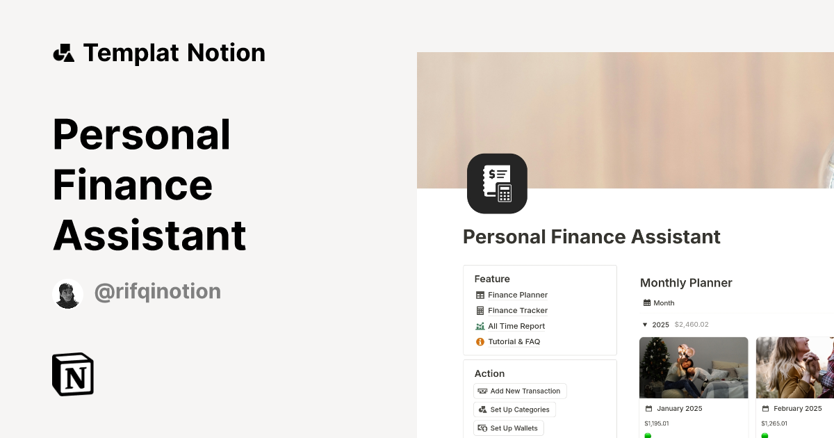 Personal Finance Assistant Templat oleh Rifqi Sentosa | Notion Marketplace
