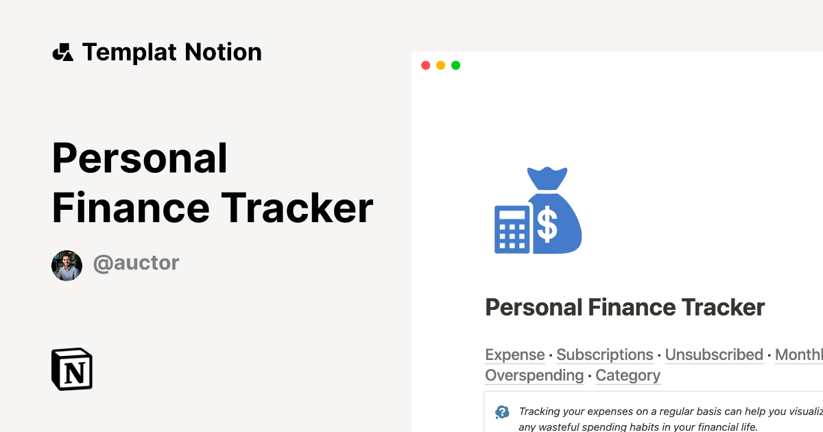Personal Finance Tracker Templat oleh Auctor | Notion Marketplace