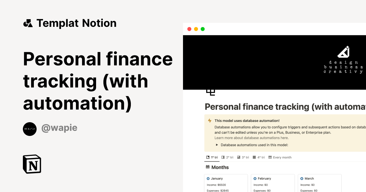 Personal finance tracking (with automation) Templat oleh Studio Wapie | Notion Marketplace