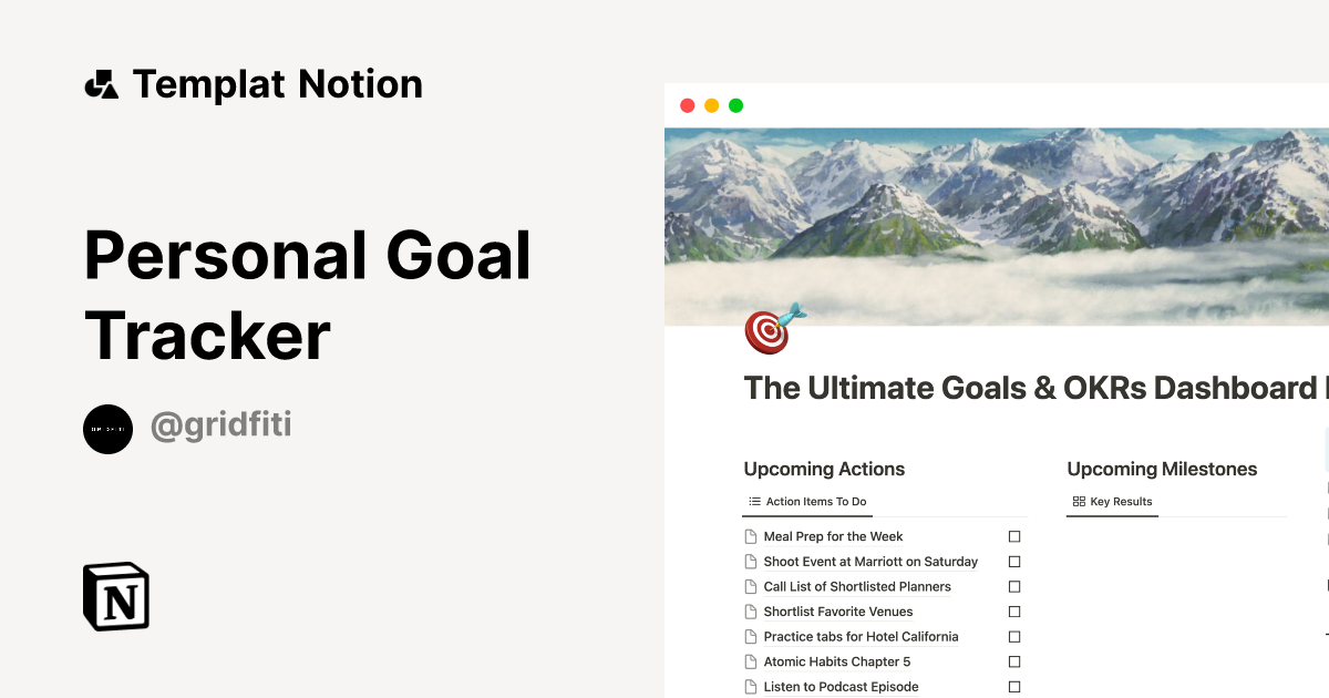 Personal Goal Tracker Templat oleh Gridfiti | Notion Marketplace