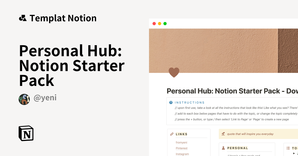 Templat Personal Hub: Notion Starter Pack | Notion Marketplace