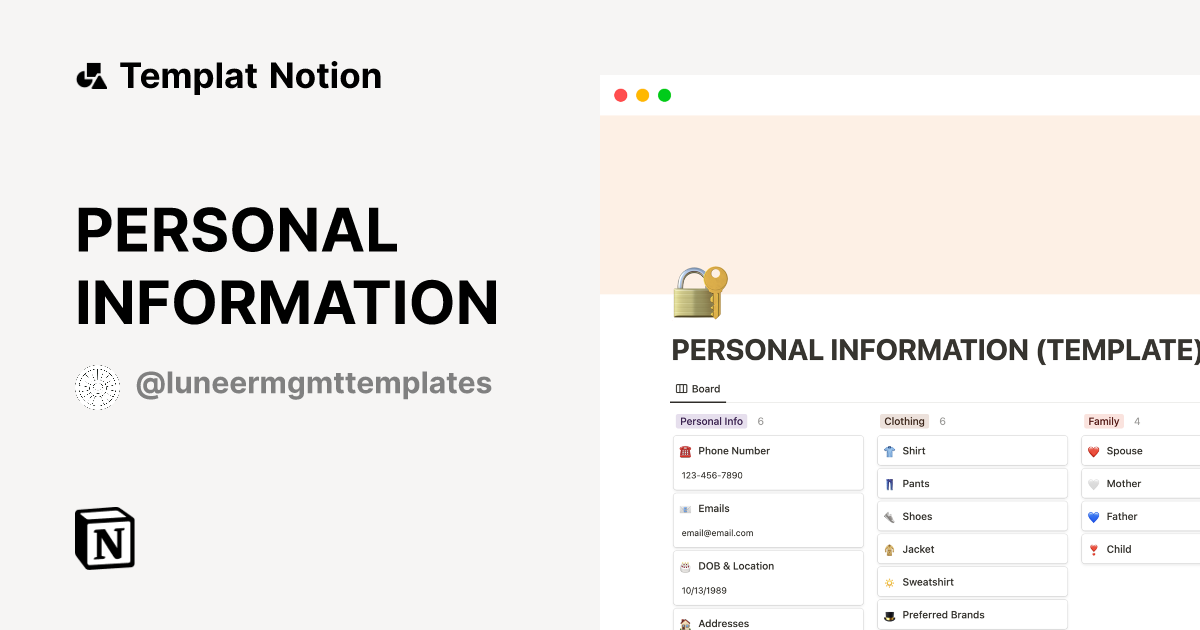 PERSONAL INFORMATION Templat oleh Luneer Mgmt | Notion Marketplace