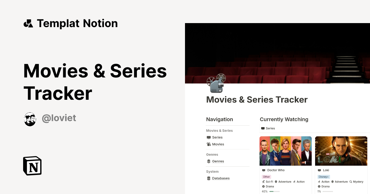 Movies & Series Tracker Templat oleh Loviet | Notion Marketplace