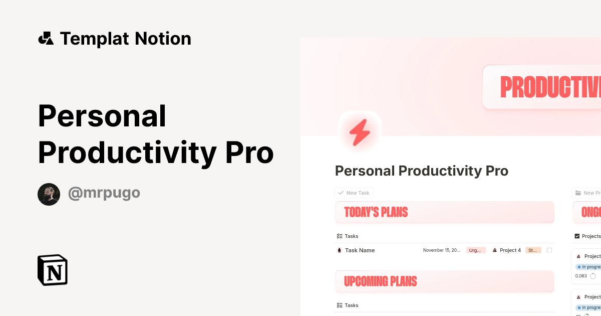 Personal Productivity Pro Templat oleh mrpugo | Notion Marketplace