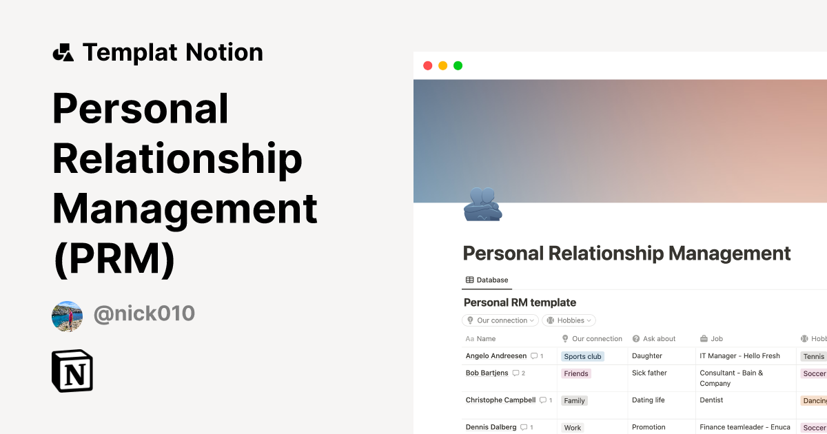 Personal Relationship Management (PRM) Templat oleh Nick 010 | Notion ...