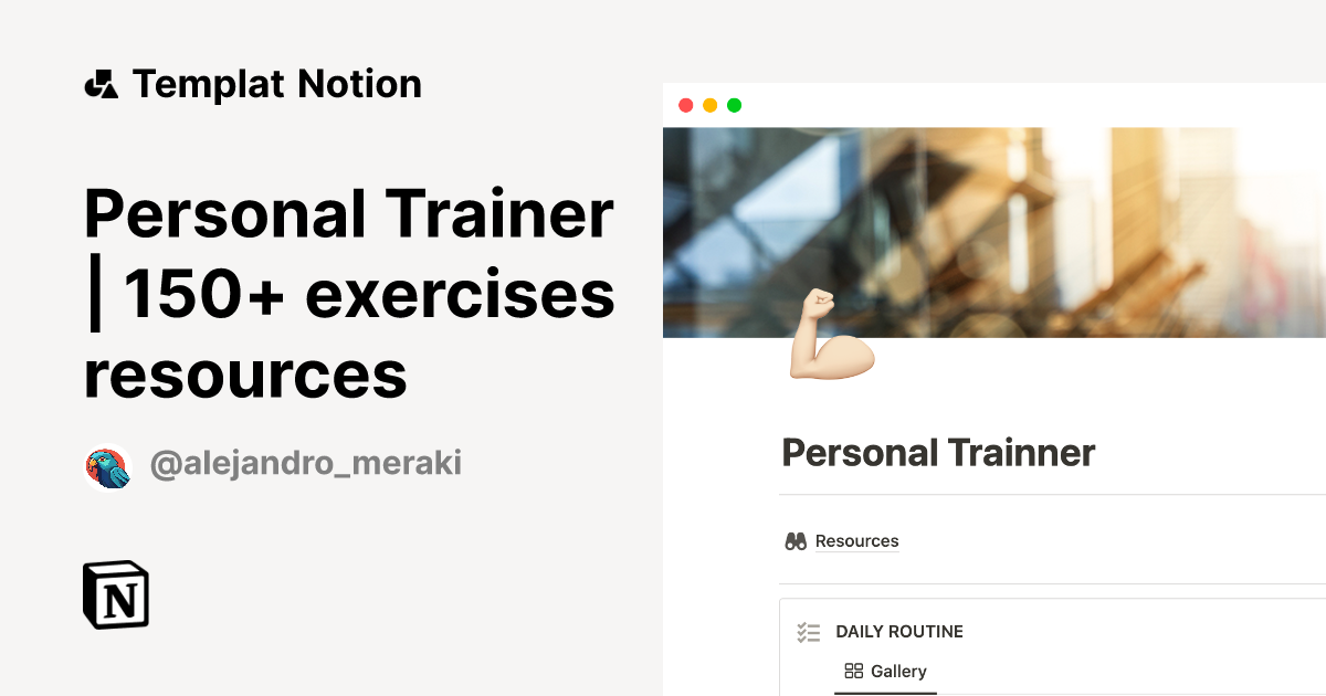 Personal Trainer | 150+ exercises resources Templat oleh Alejandro 🦜 | Notion Marketplace