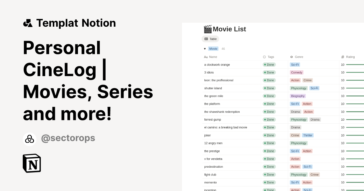 Templat Personal CineLog | Movies, Series and more! | Notion Marketplace