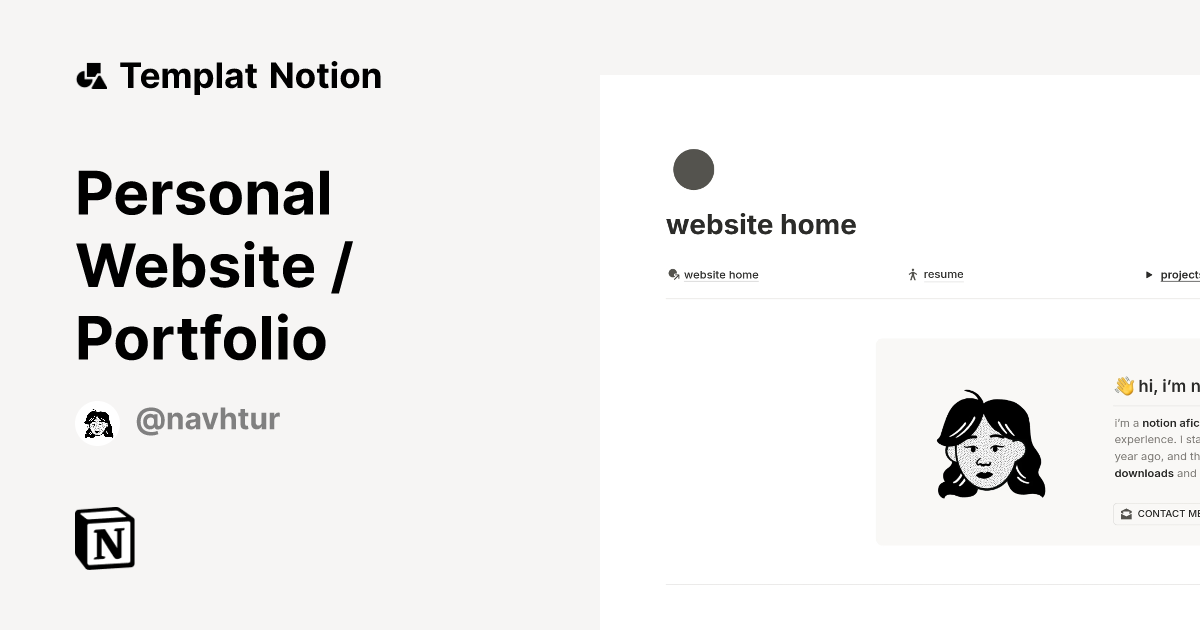 Personal Website / Portfolio Templat oleh navhtur | Notion Marketplace