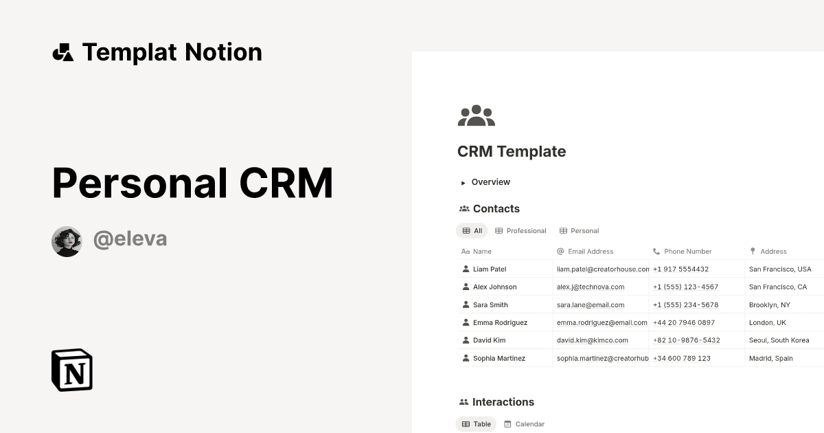 Personal CRM Templat oleh ELEVA | Notion Marketplace