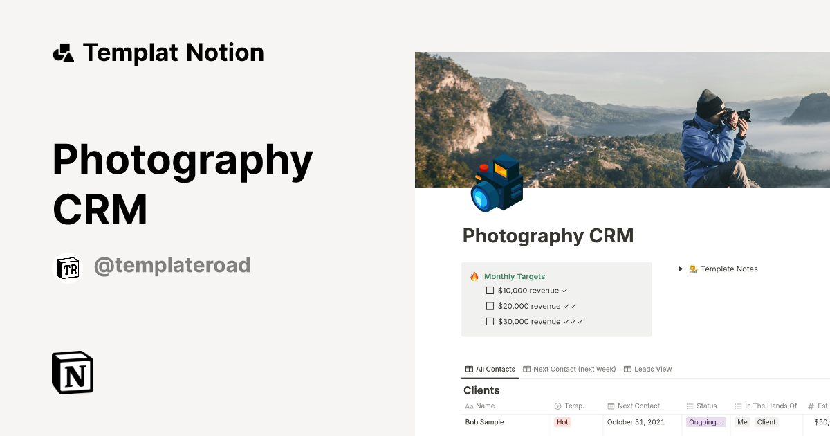 Photography CRM Templat oleh Template Road | Notion Marketplace