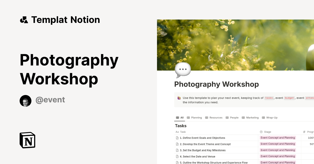 Templat Photography Workshop | Notion Marketplace