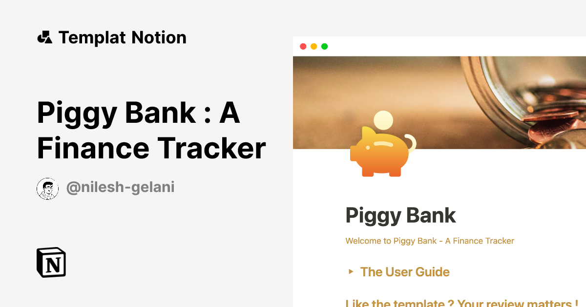 Templat Piggy Bank : A Finance Tracker | Notion Marketplace