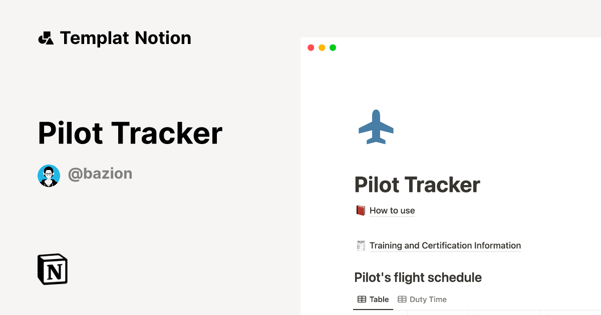 Pilot Tracker Templat oleh Bazion | Notion Marketplace