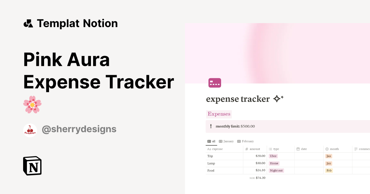 Templat Pink Aura Expense Tracker 🌸 | Notion Marketplace