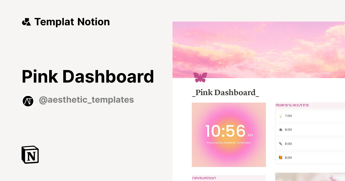 Pink Dashboard Templat oleh Aesthetic Templates | Notion Marketplace