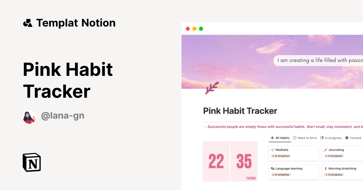 Pink Habit Tracker Templat oleh Lana Gnich | Notion Marketplace