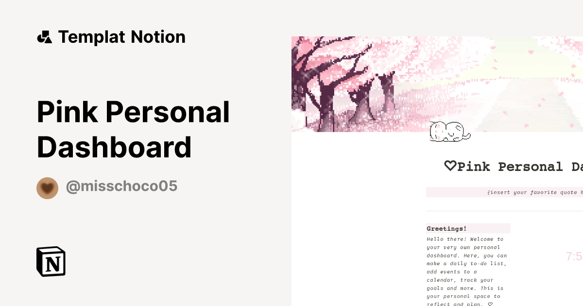 Templat Pink Personal Dashboard | Notion Marketplace