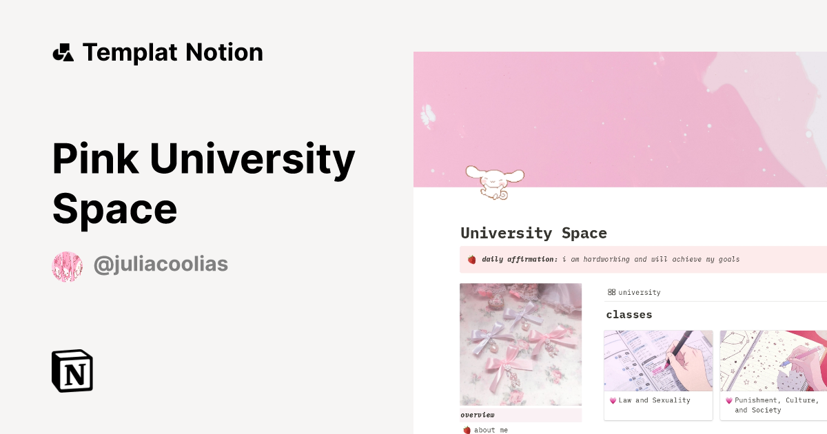 Pink University Space Templat oleh julia | Notion Marketplace