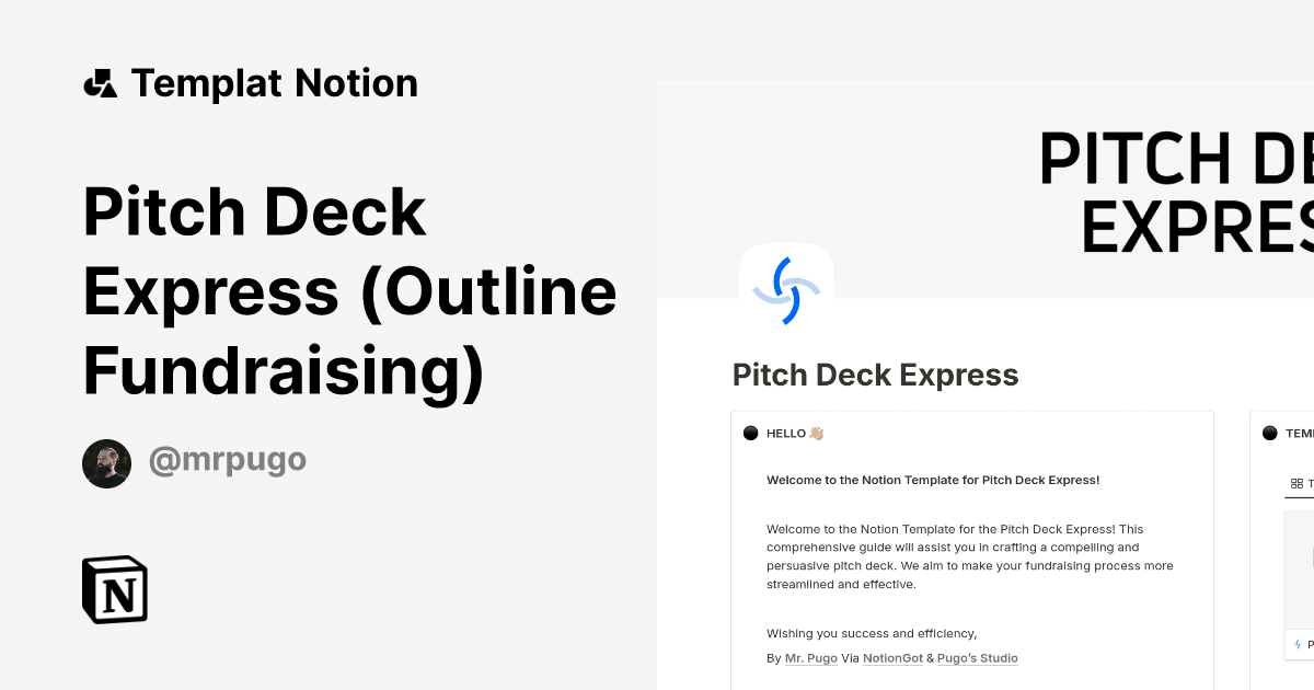 Pitch Deck Express (Outline Fundraising) Templat oleh mrpugo | Notion Marketplace