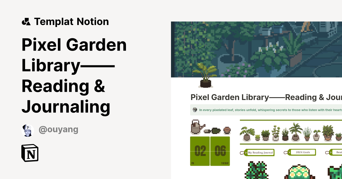 Templat Pixel Garden Library——Reading & Journaling | Notion Marketplace