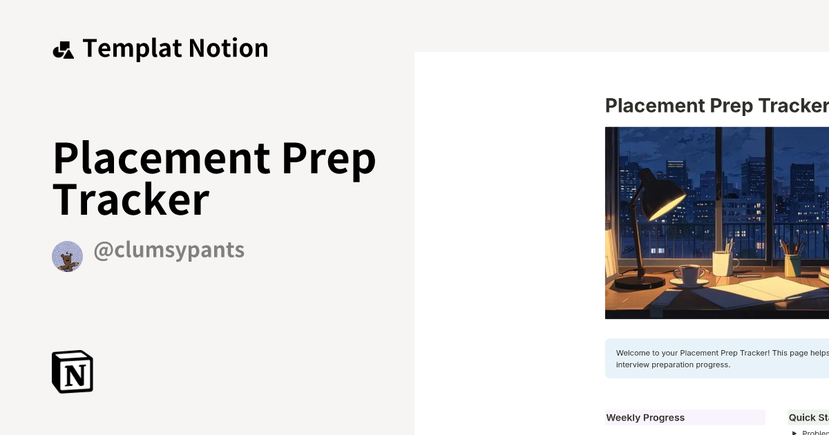 Placement Prep Tracker Templat oleh Clumsy Pants | Notion Marketplace