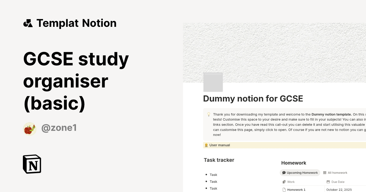 Templat GCSE study organiser (basic) | Notion Marketplace