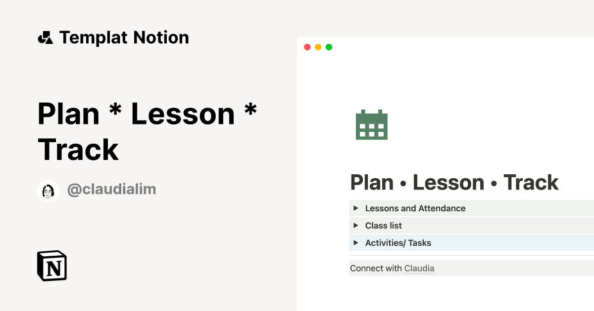 Plan * Lesson * Track Templat oleh Claudia Lim | Notion Marketplace