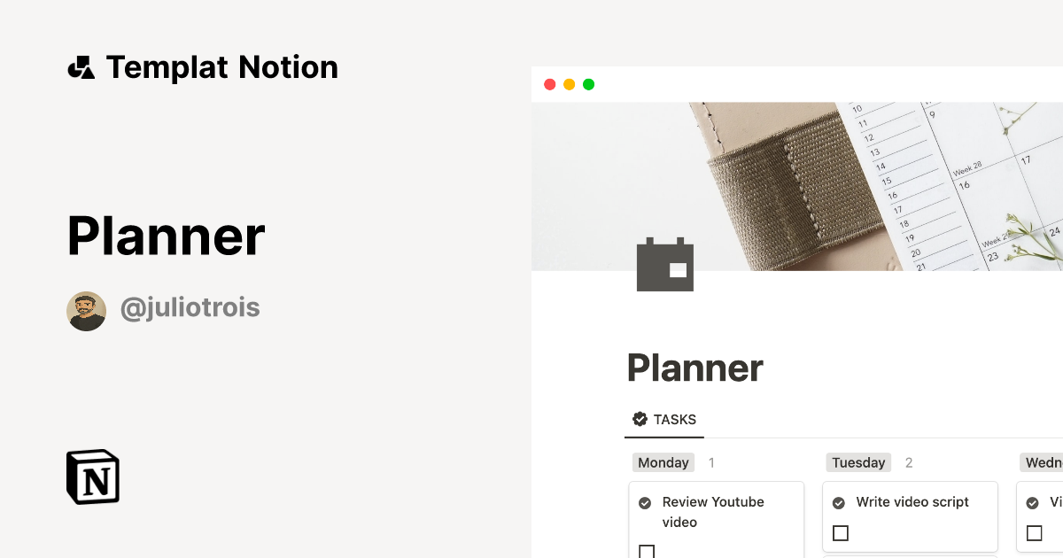Planner Templat oleh Julio Trois | Notion Marketplace