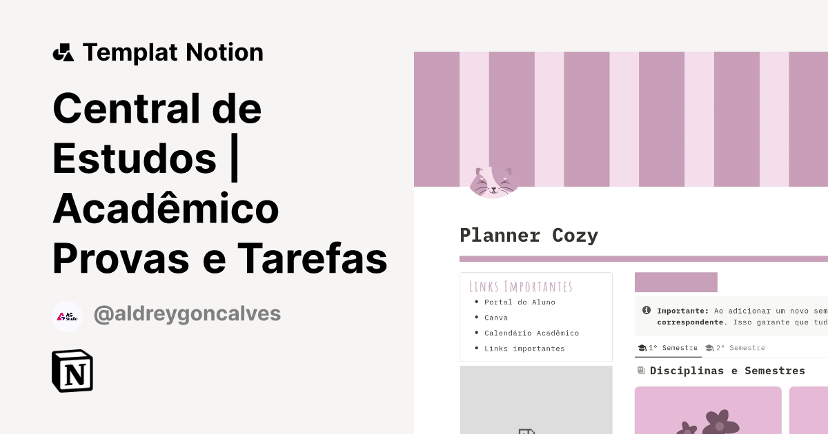 Templat Central de Estudos | Acadêmico Provas e Tarefas | Notion Marketplace