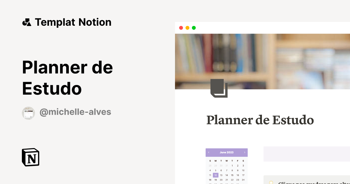 Planner de Estudo Templat oleh Michelle Alves | Notion Marketplace