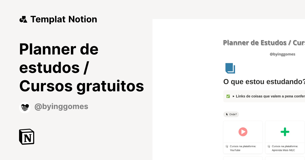 Templat Planner de estudos / Cursos gratuitos | Notion Marketplace