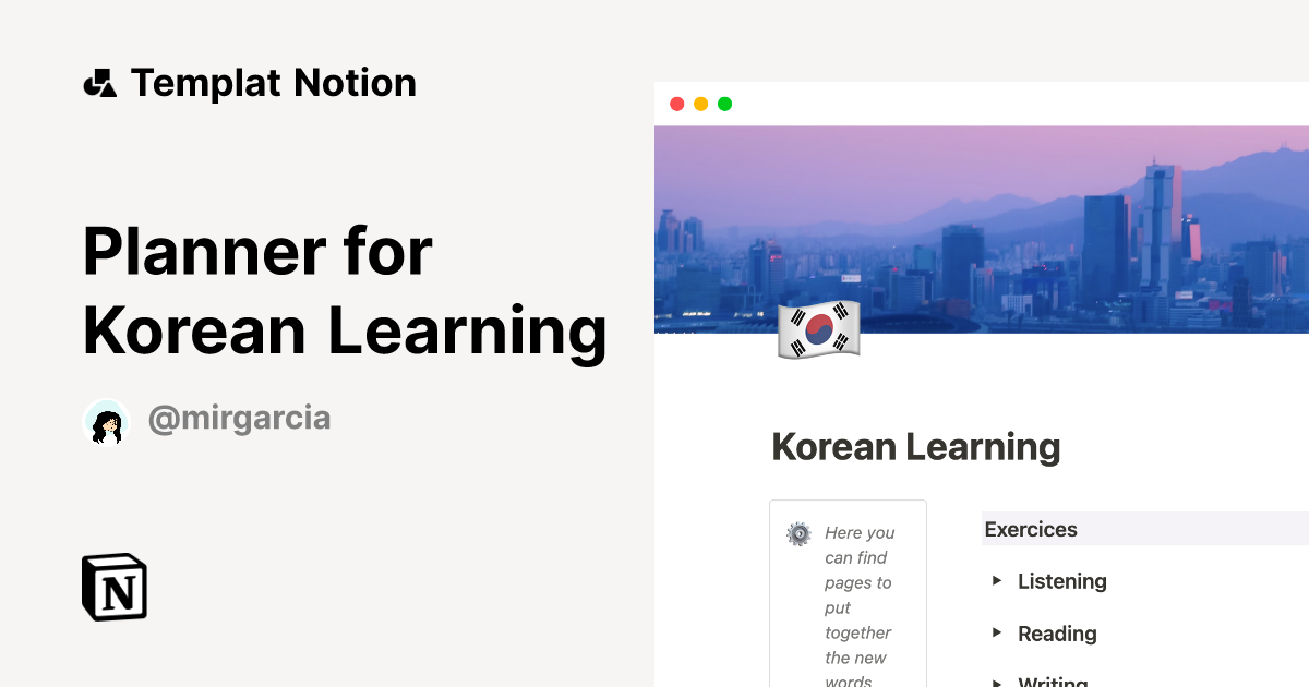 Templat Planner for Korean Learning | Notion Marketplace