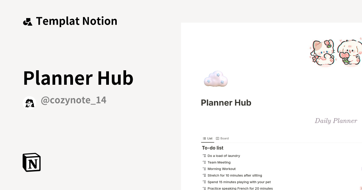 Planner Hub Templat oleh Cozy Note | Notion Marketplace