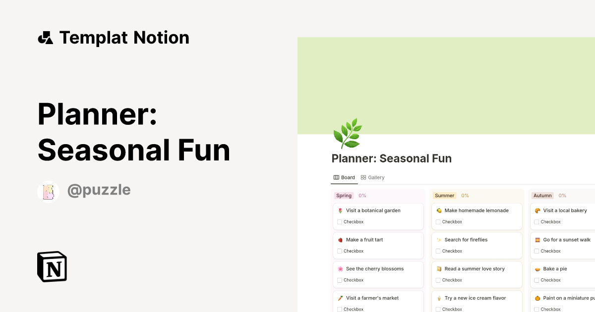 Templat Planner: Seasonal Fun | Notion Marketplace